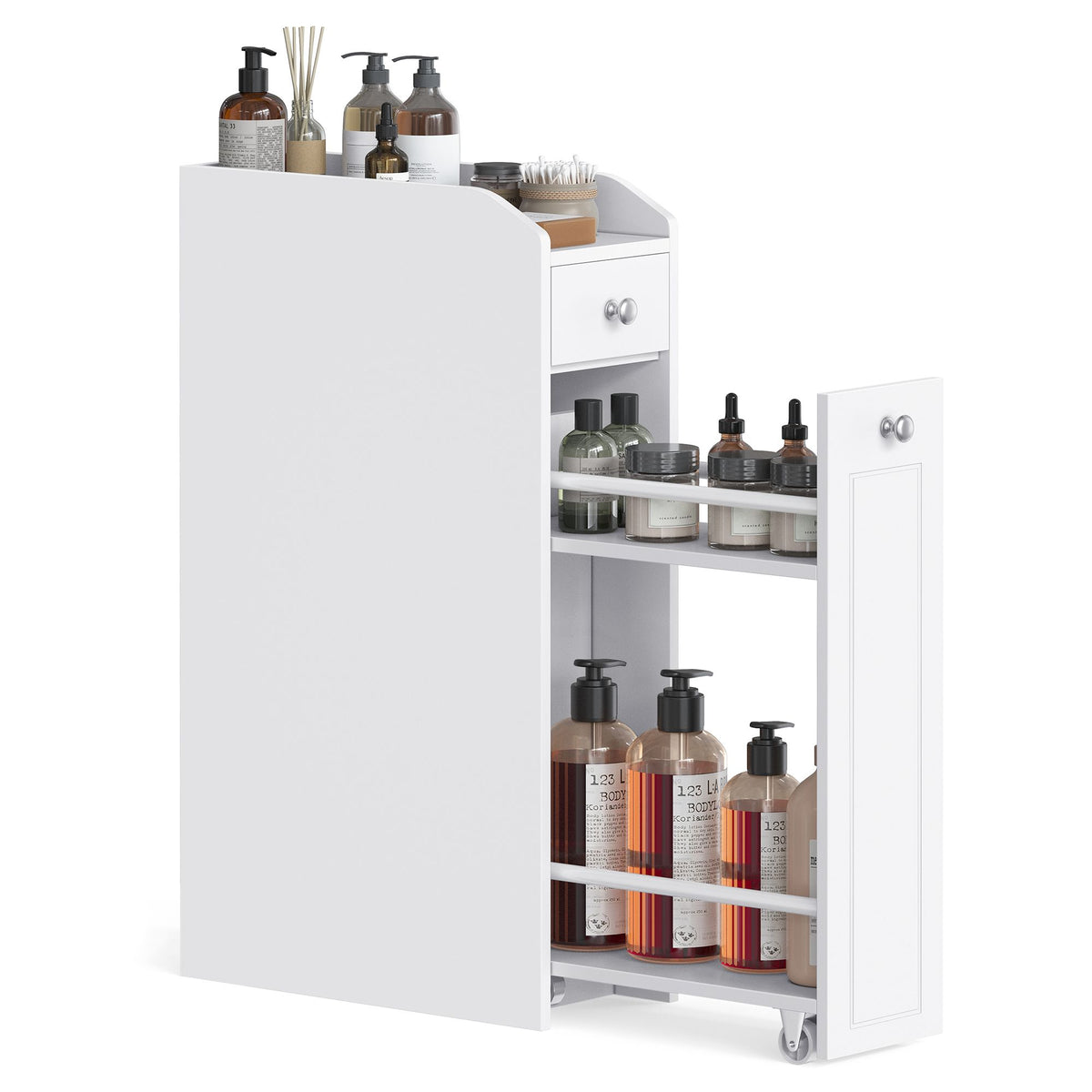 VASAGLE Slim Storage Cabinet, Narrow Storage Organizer with Slide Out ...