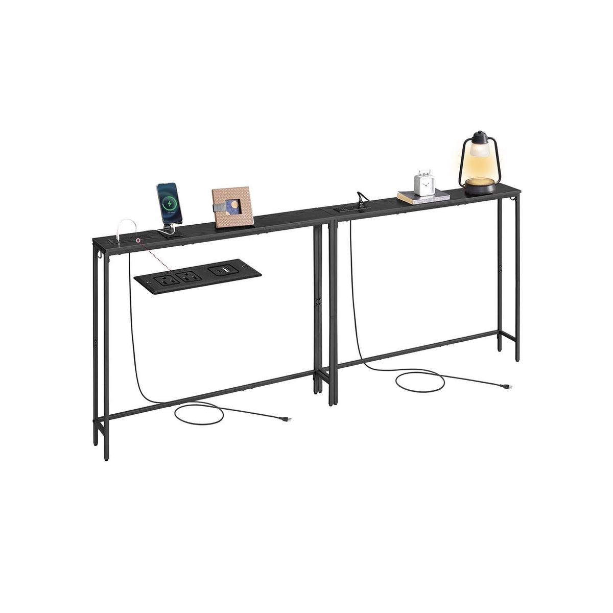 VASAGLE Set of 2 Console Tables with Power Outlets, Slim Behind Couch ...