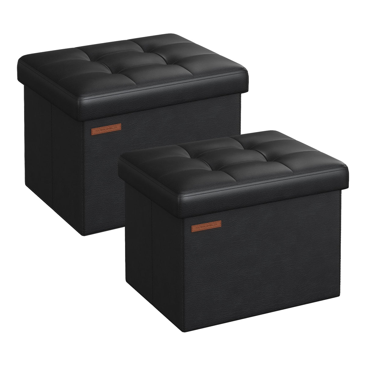 SONGMICS Small Folding Storage Ottoman, Set of 2, Foot Rest Stool, Cub