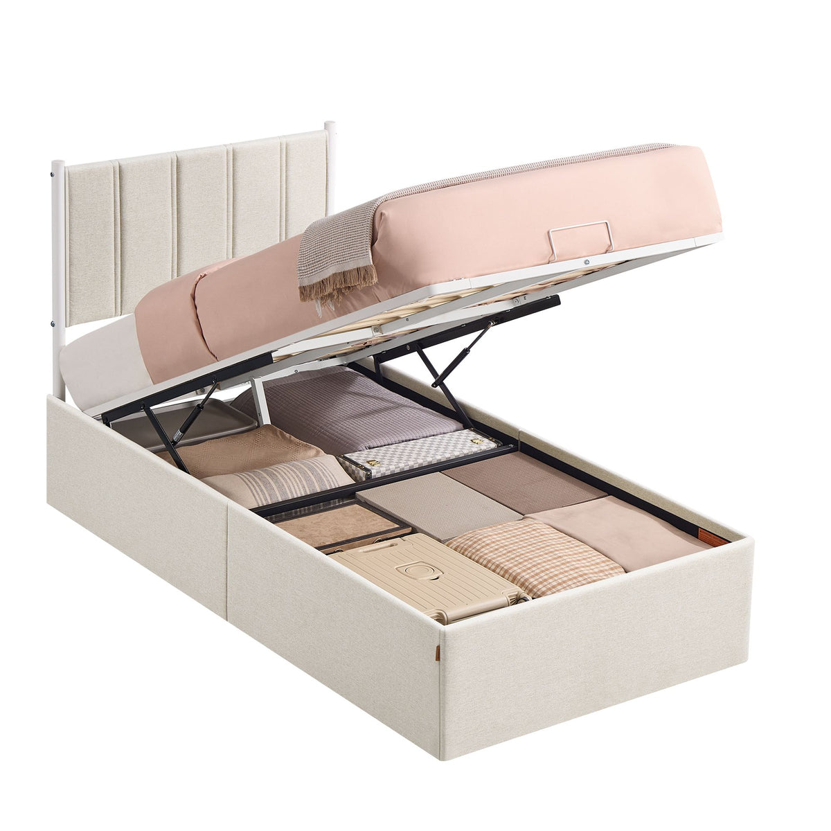 VASAGLE Lift Up Storage Bed Frame Twin Size, Hydraulic Platform Bed
