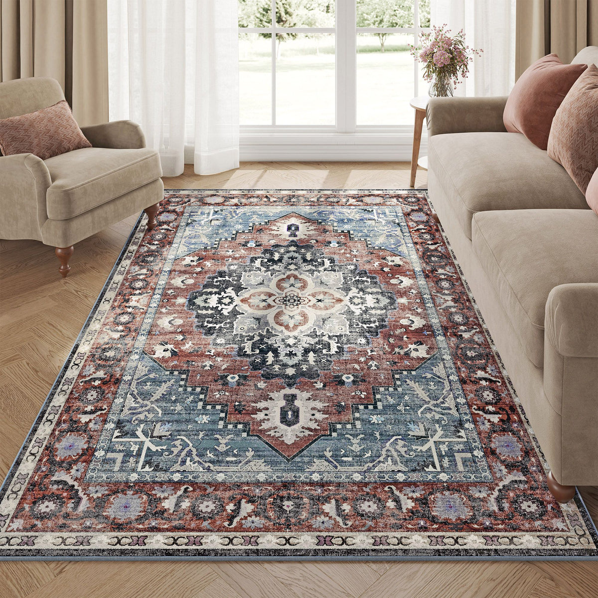 SONGMICS HOME Area Rug, Non-Slip Carpet, Traditional Vintage Style